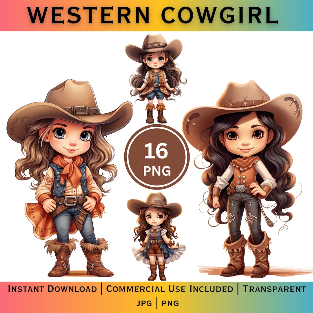 Cowgirl Clipart Western Sublimation PNG Chibi Cowgirl Cartoon Girl ...