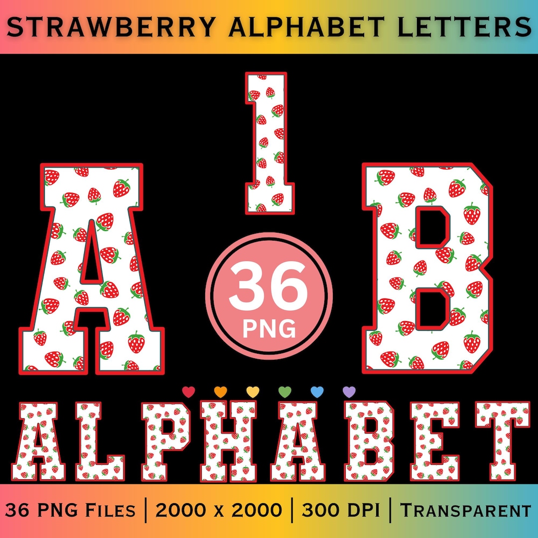 Strawberry Alphabet Letters & Numbers PNG | Fruit Alphabet Clipart ...