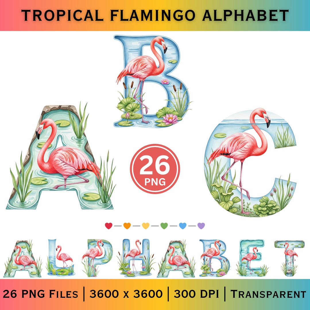 Flamingo Alphabet PNG A–Z | Watercolor Flamingo Letters for Sublimation ...