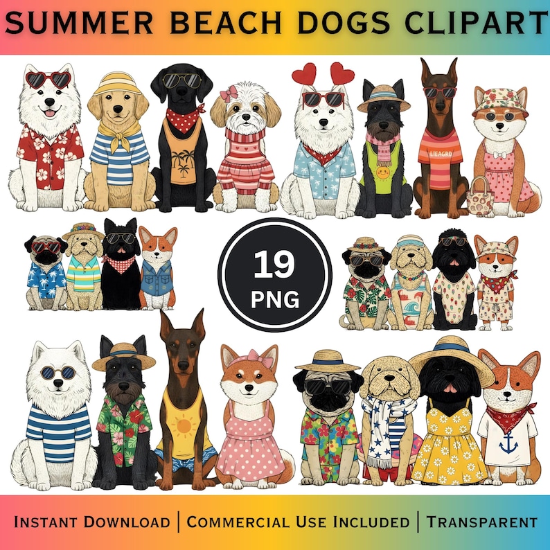 Summer Dog Bundle Clipart, Pastel Beach Dogs PNG Set - Etsy