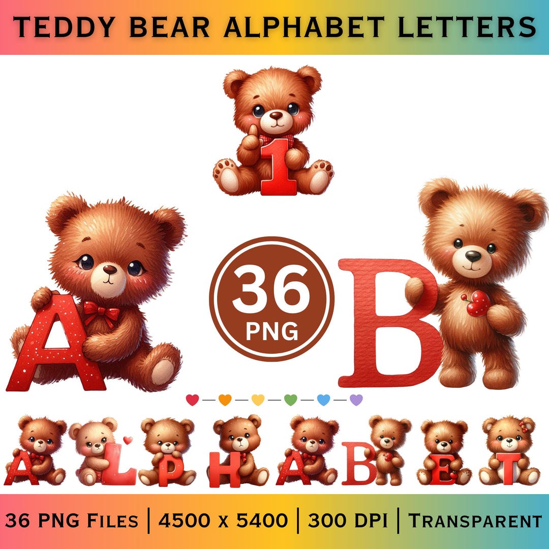 Teddy Letters & Numbers PNG | Kids Alphabet Font | Sublimation Letter ...