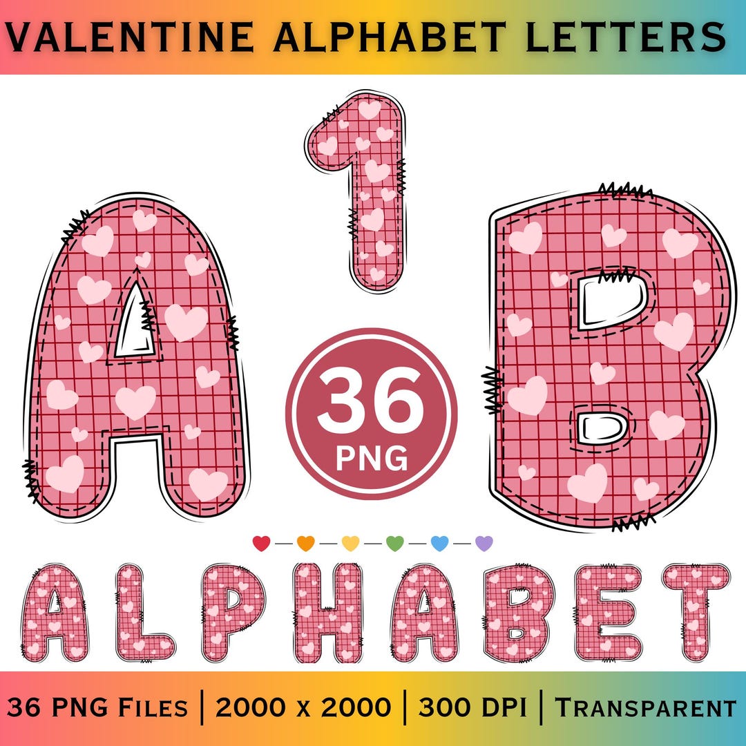 Valentine Alphabet PNG | Love Pattern Letters A–Z 0–9 | Sublimation ...