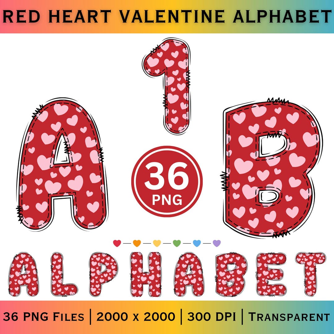 Valentine Alphabet PNG Red Heart Letters Numbers Love Clipart ...