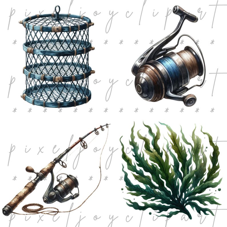 Vintage Fishing Clipart Bundle, Fisherman, Rod, Hook, Camping PNG ...