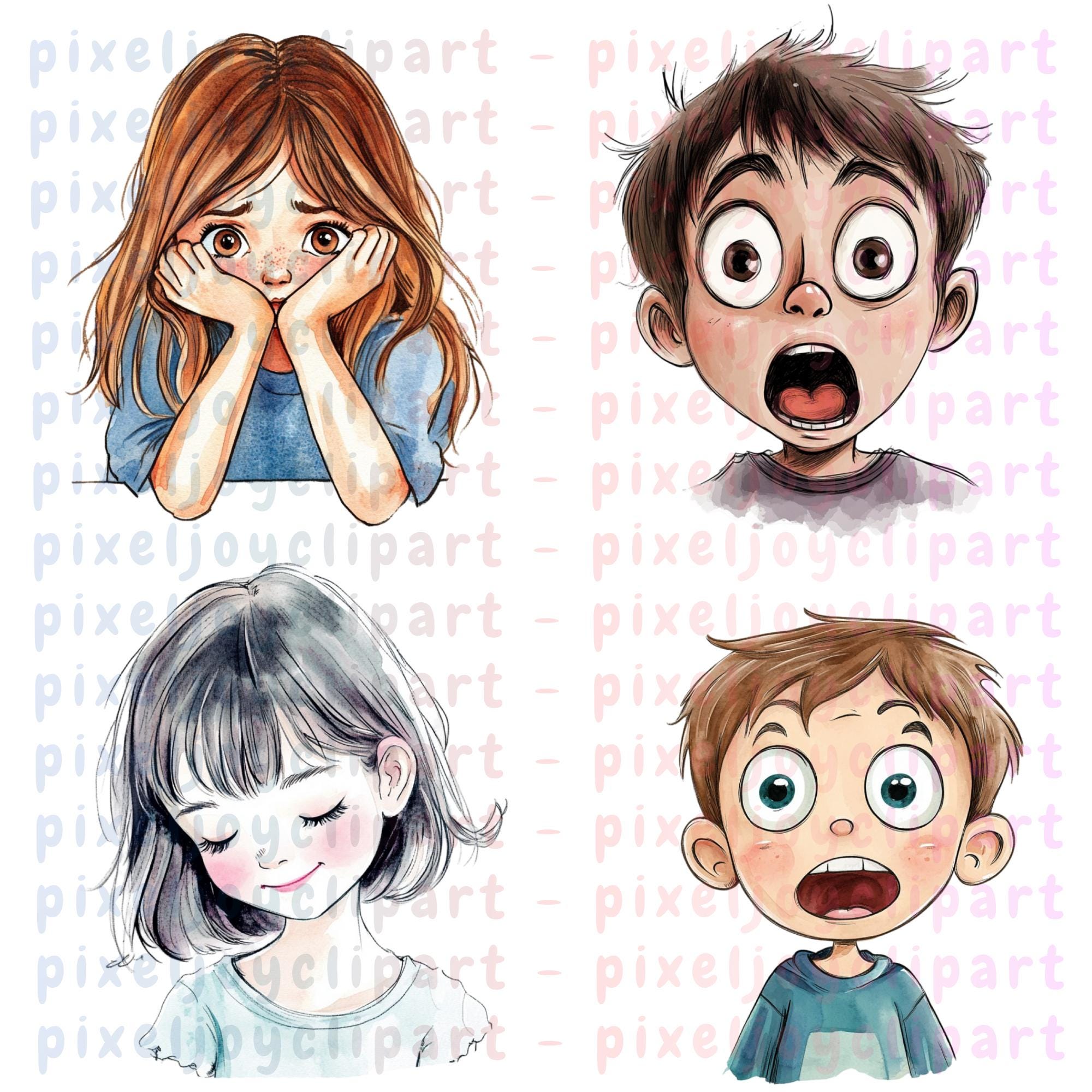 Watercolor Kids Emotions Clipart PNG | Hand Painted Feelings ...
