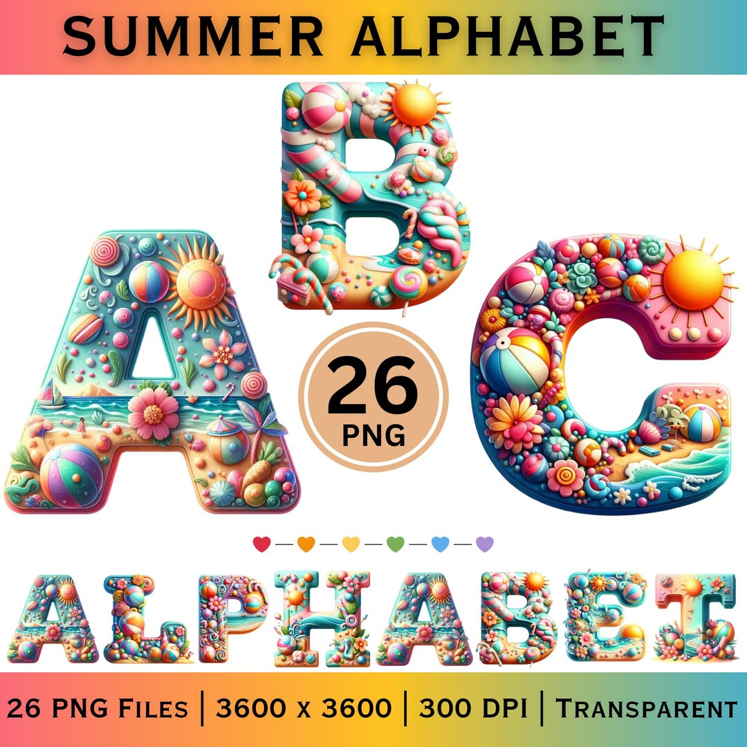 Summer Alphabet PNG Clipart Set | Colorful Beach Letters Art | Kids ...