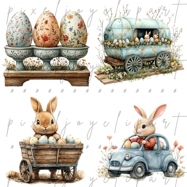 Retro Easter Bunny PNG, Vintage Easter Art Set, Pastel Clipart - Etsy UK