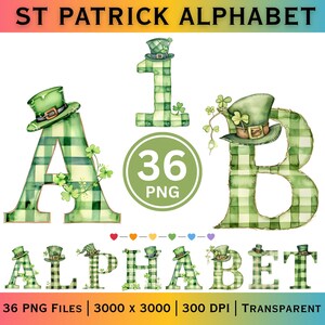 St Patrick Alphabet and Numbers PNG A to Z 0 to 9 Green Plaid - Etsy