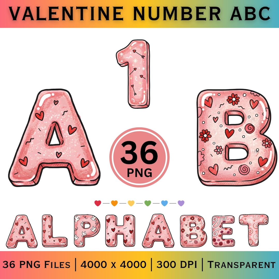 Valentine Alphabet Numbers A Z 0 9 PNG | Heart Pattern Letters Clipart ...