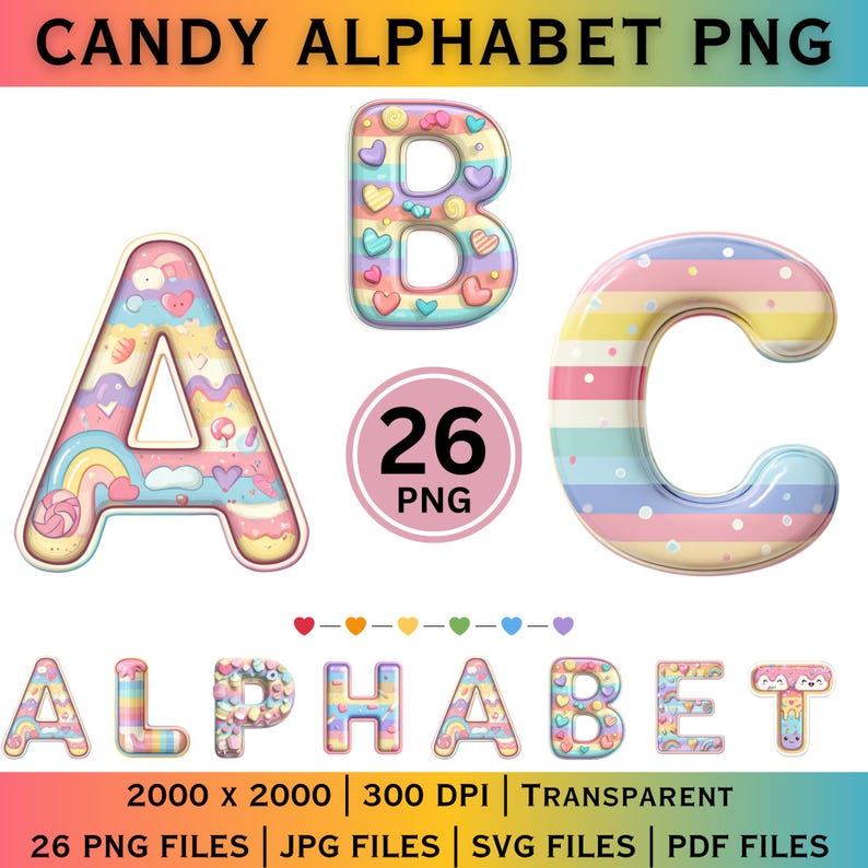 Candy Alphabet PNG Letters Sweet Pastel Candy Clipart Sublimation ...