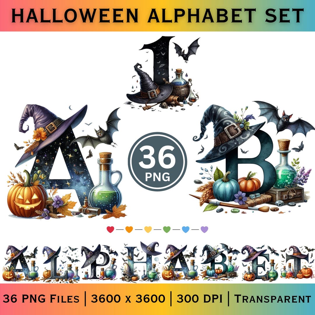 Halloween Alphabet PNG A–Z | Witch Potion Letters | Spooky Sublimation ...