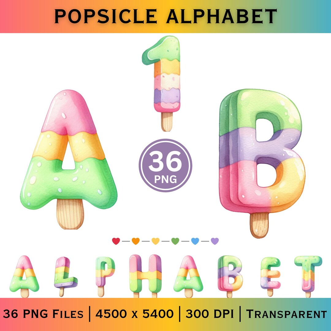 Popsicle Alphabet PNG A–Z 0–9 | Ice Cream Letters for Sublimation - Etsy