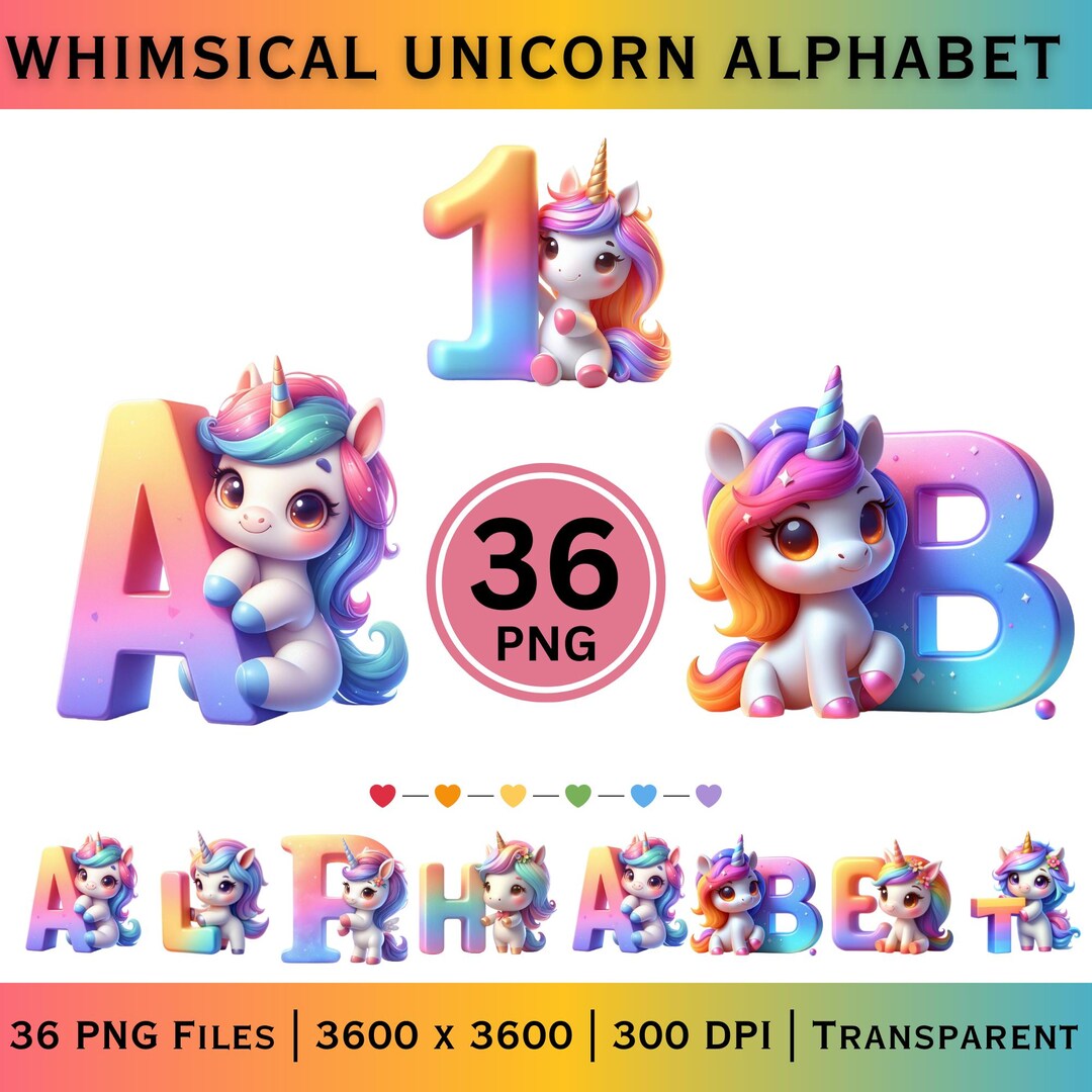 Alphabet et chiffres de la Licorne PNG de A à Z 0 à 9 enfants ...