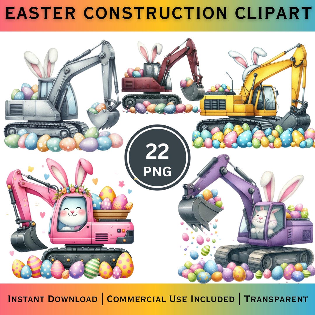 Easter Construction Truck Clipart Bundle Bunny Excavator PNG - Etsy