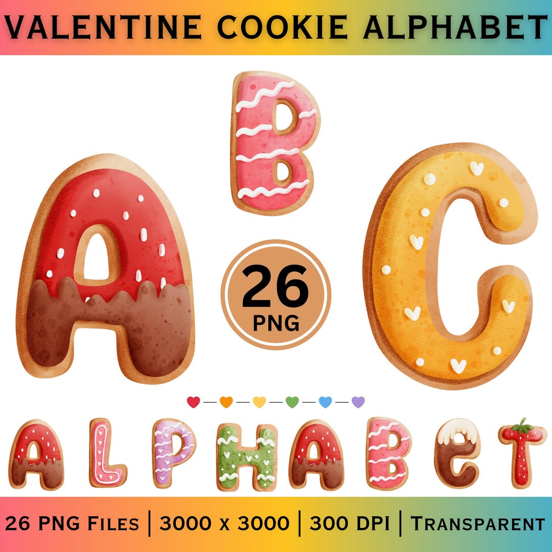 Valentine Cookie Alphabet PNG A–Z | Iced Biscuit Letters | Bakery Font ...
