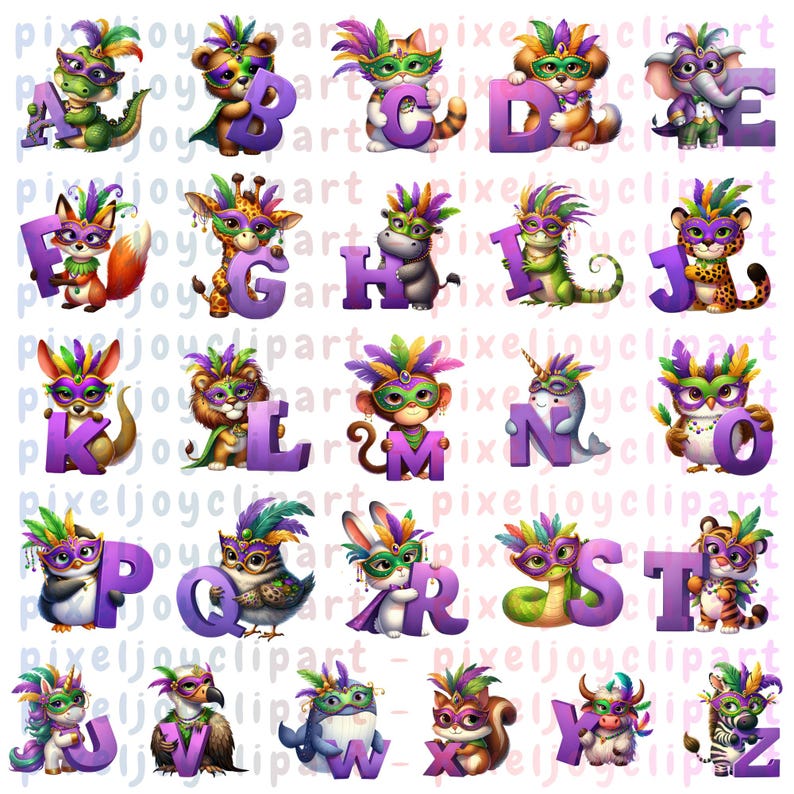 Masquerade Animal Alphabet PNG A to Z | Fantasy Letter Clipart | Kids ...