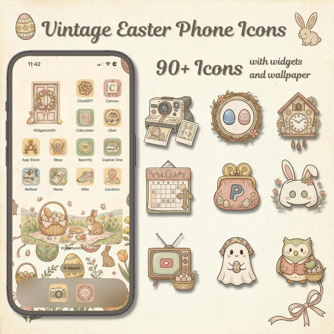 Vintage Easter App Icons | Pastel Spring, Ios/android Home Screen ...