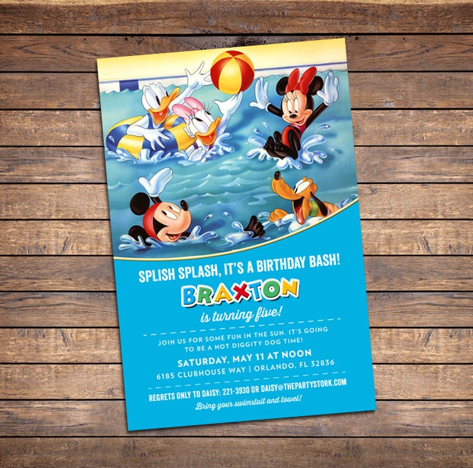 Mickey Mouse Pool Party Invitation Printable Birthday Invite - Etsy