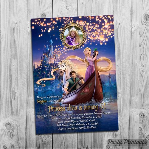 Tangled Birthday Invitation With Rapunzel and Photo for - Etsy