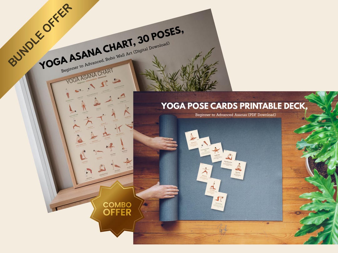Yoga Pose Chart and Cards Bundle, 30 Poses, Boho Wall Art (digital ...