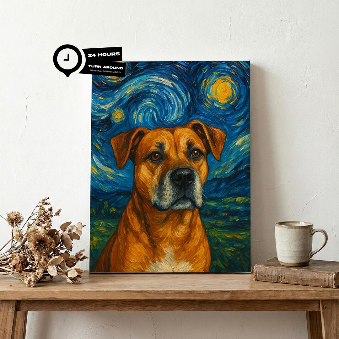 Starry Night Portrait, Van Gogh Starry Night Painting, Pet Art Portrait ...