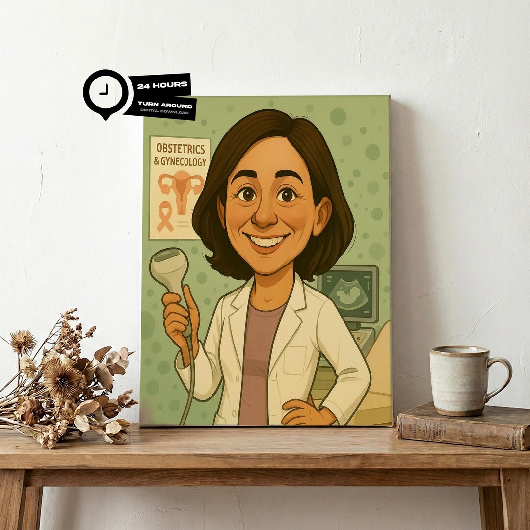 Custom OB-GYN Doctor Caricature Portrait: Personalized Cartoon Portrait ...