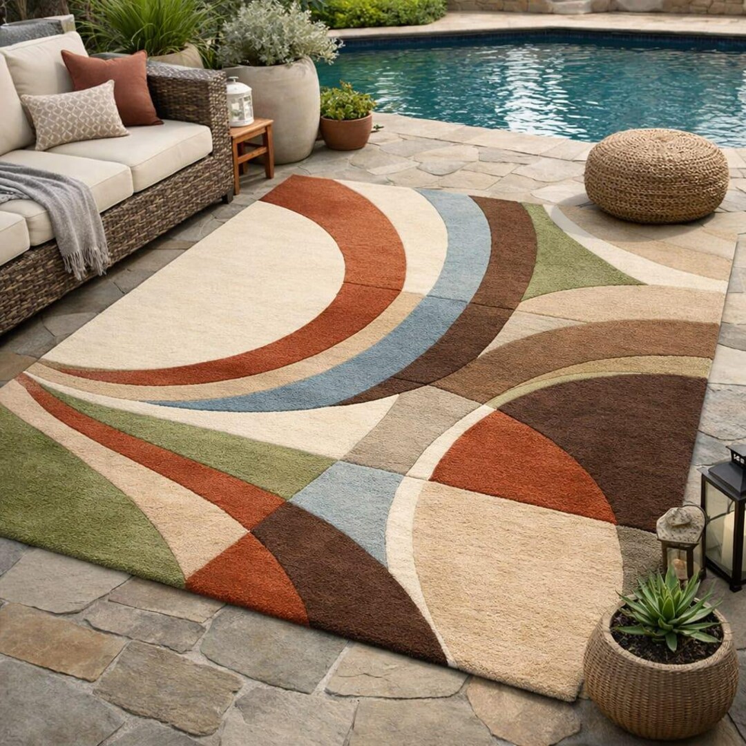 Hand-tufted Wool Area Rug | Earth Tone Geometric Abstract Design - Etsy