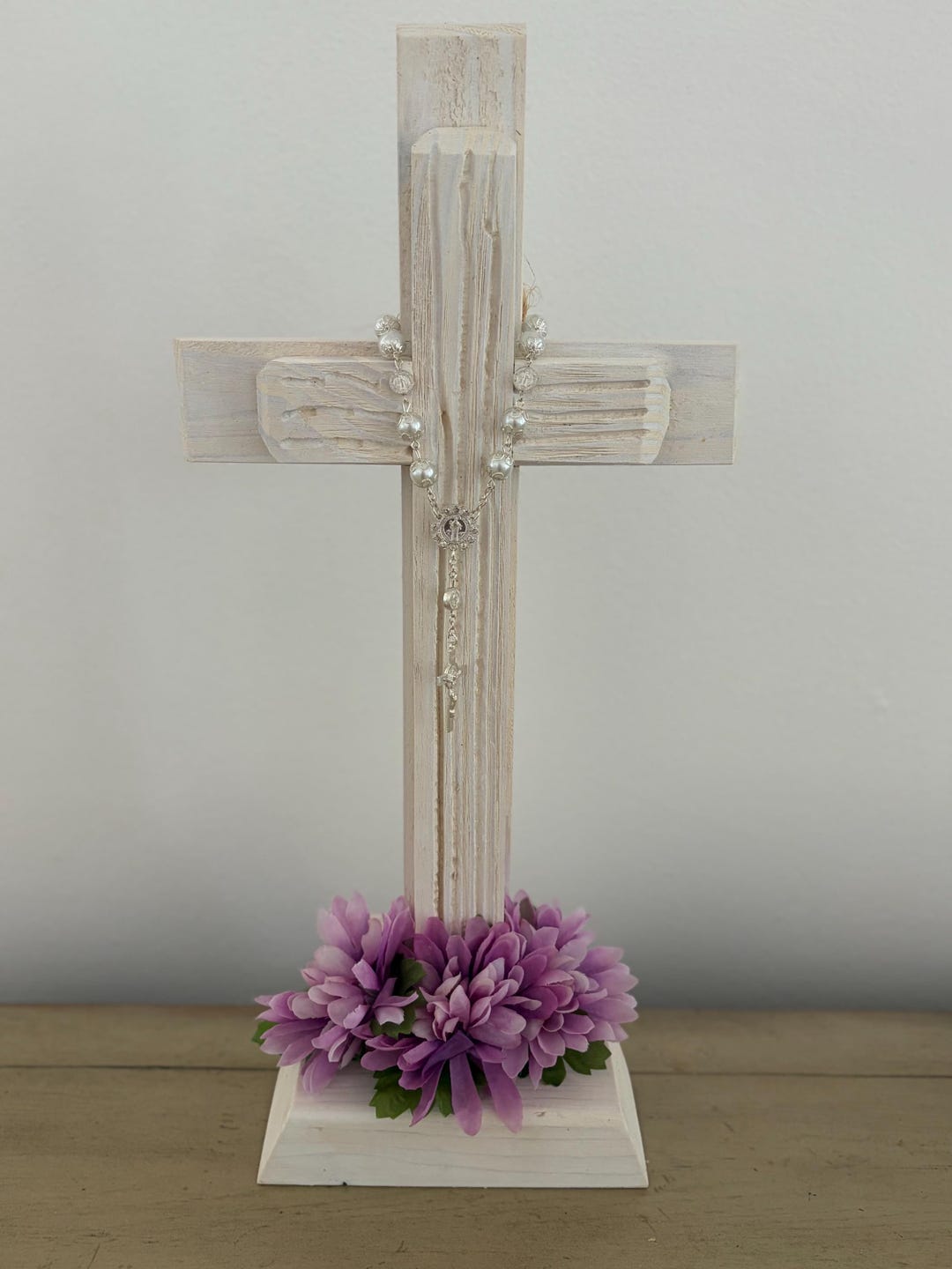 Real Wood White Wash Finish Cross With Flowers - Etsy