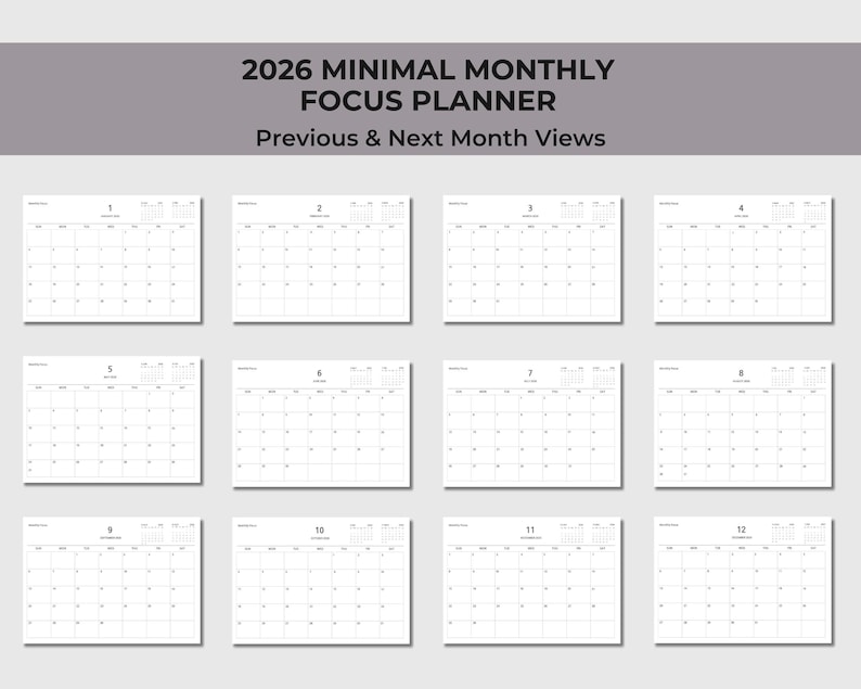 2026 Monthly Planner PDF | Printable Planner A4 A5 | Clean Minimal ...