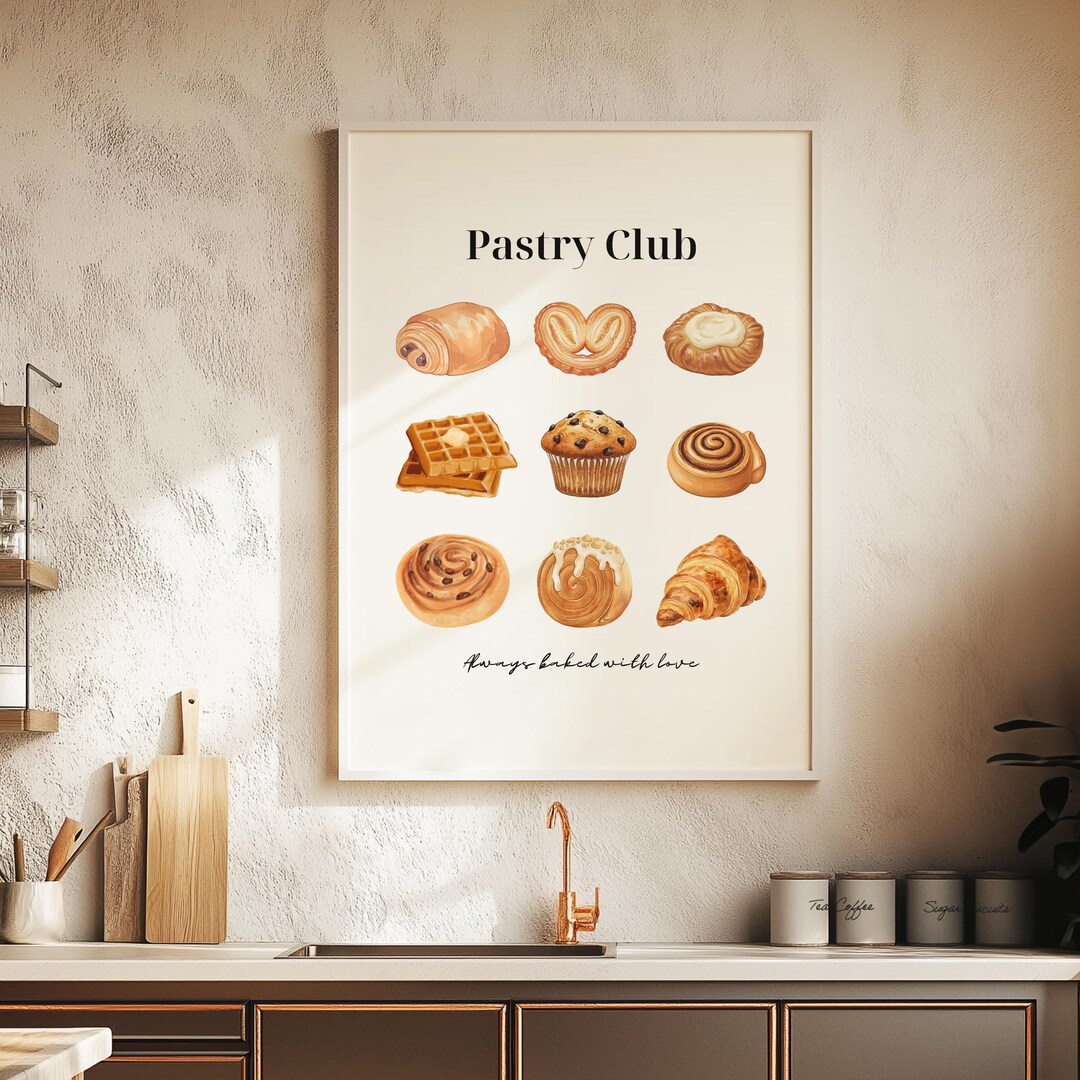 Pastry Club Wall Art, Bakery Illustration, Pastries Print, Kitchen Wall ...
