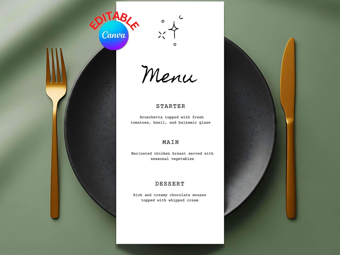 Minimalist Dinner Menu Template | Editable Canva Card (4x9) (digital ...