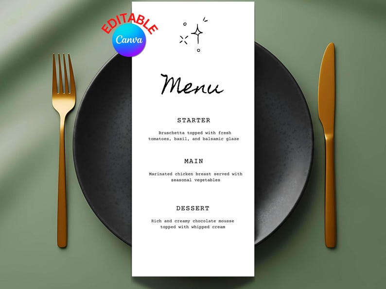 Minimalist Dinner Menu Template | Editable Canva Card (4x9) (digital ...