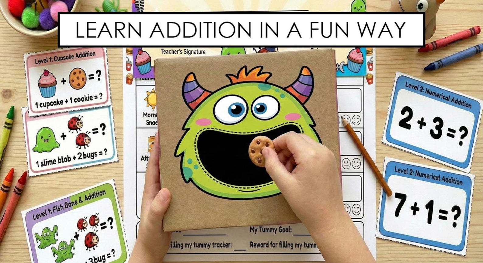 Monster Math Feeding Game • Printable Addition Activity for Preschool ...