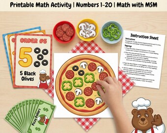 Pizza Math Counting Activity for Kids Printable, Fun Number Game for ...