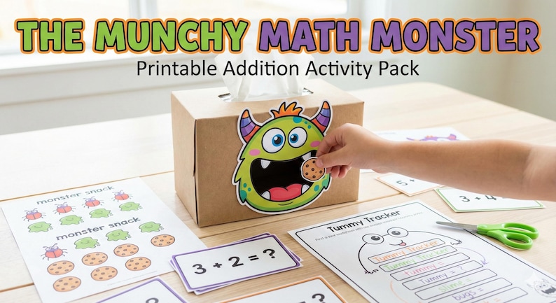 Monster Math Feeding Game • Printable Addition Activity for Preschool ...
