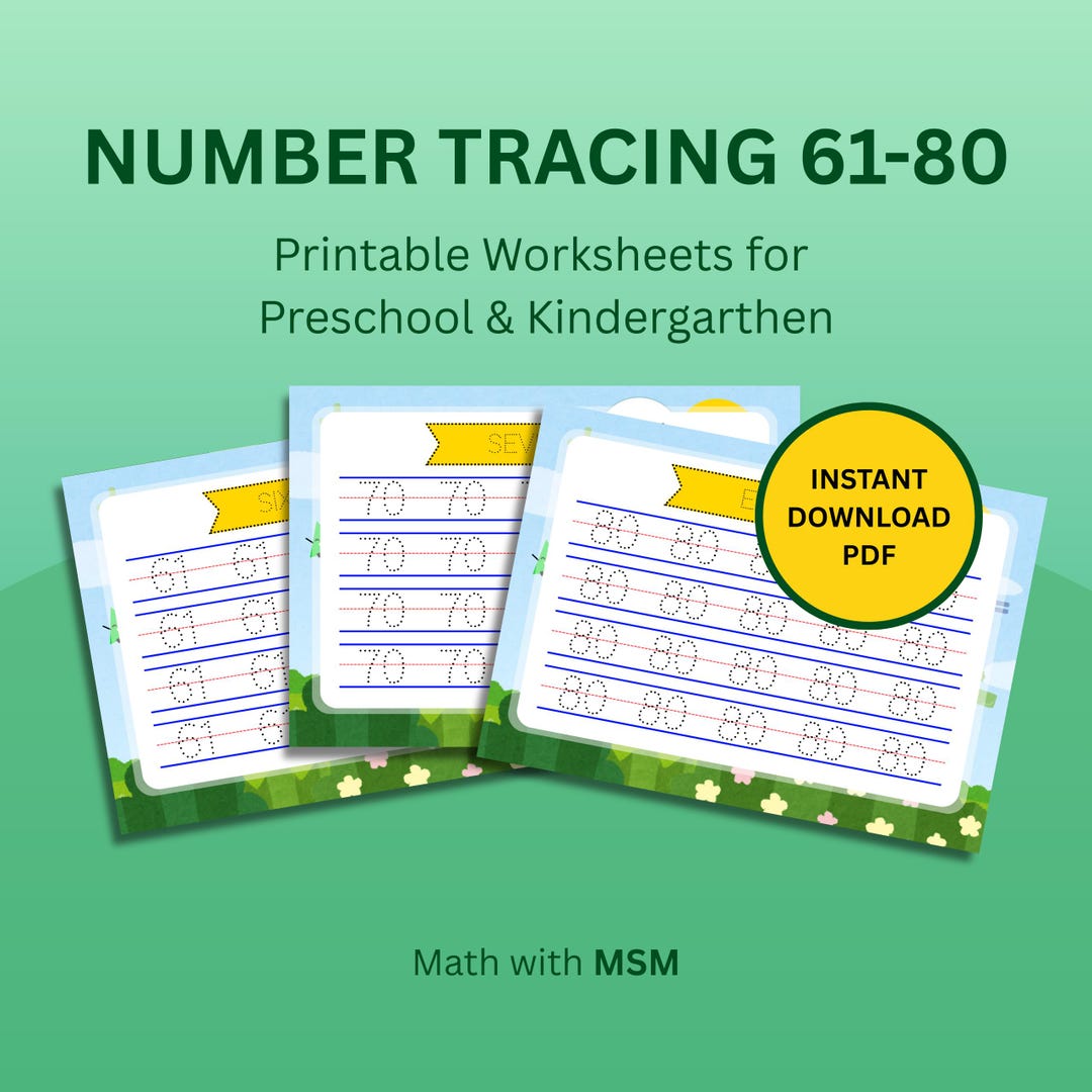 Number Tracing 61-80 Printable Worksheets | Kindergarten & 1st Grade ...