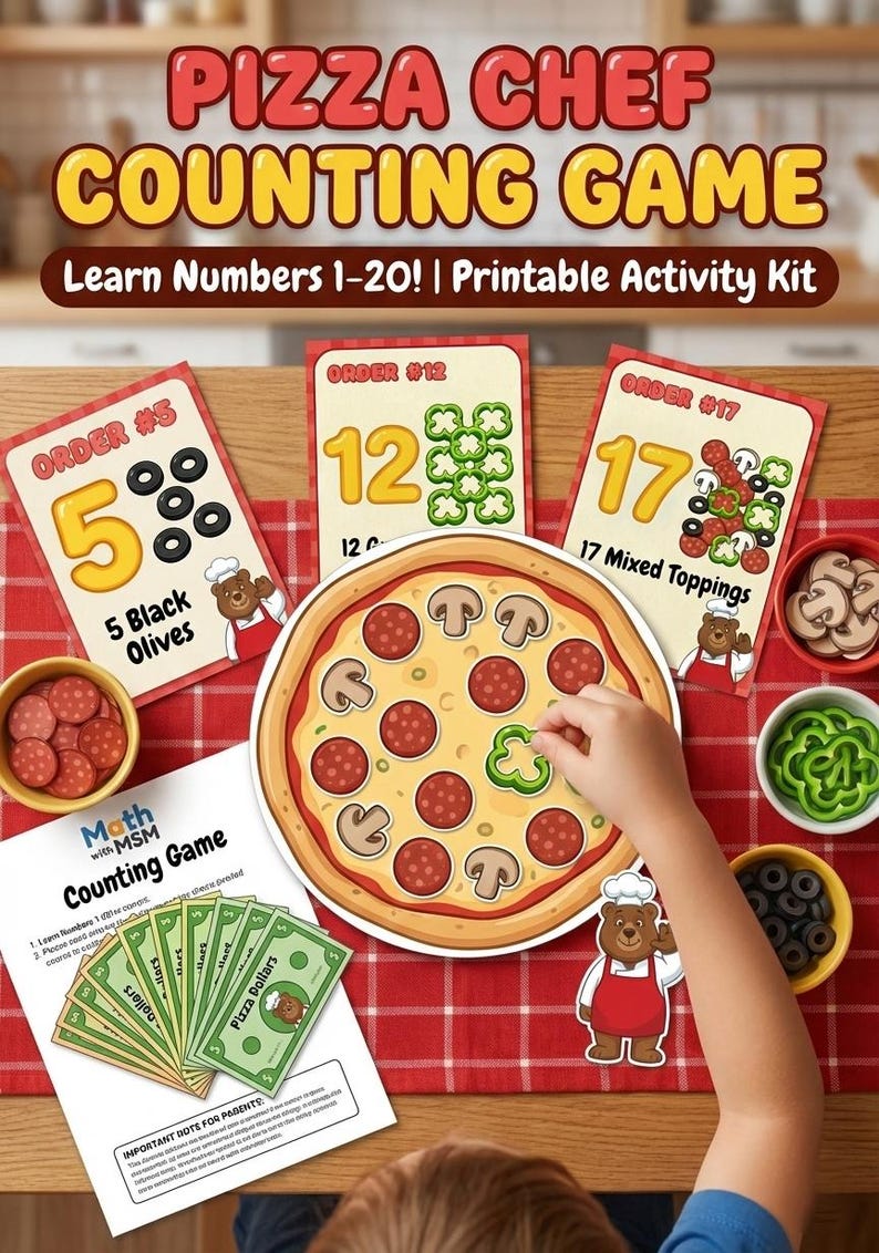 Pizza Counting Game Printable | Preschool Math Activity (digital ...