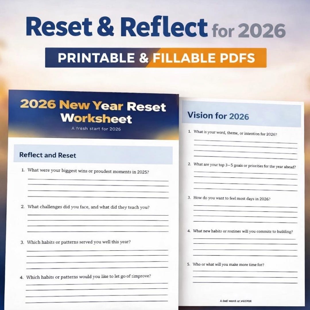 2026 New Year Reset Worksheet | Vision and Reflection Planner ...