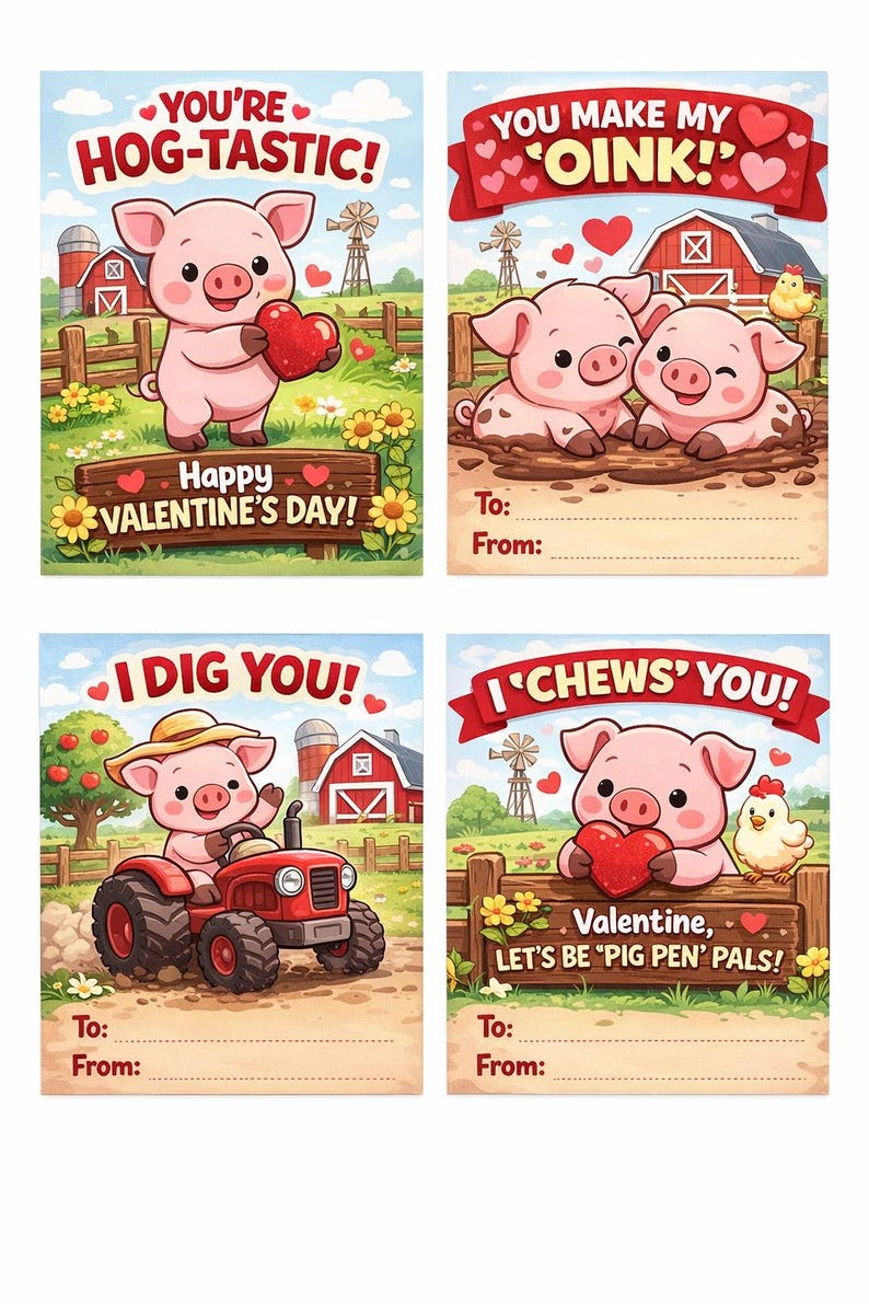 School Valentines Cards - Farm - Etsy