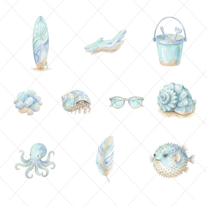 Watercolor Ocean Animal Clipart Bundle - Coastal Sea Life PNG Set ...
