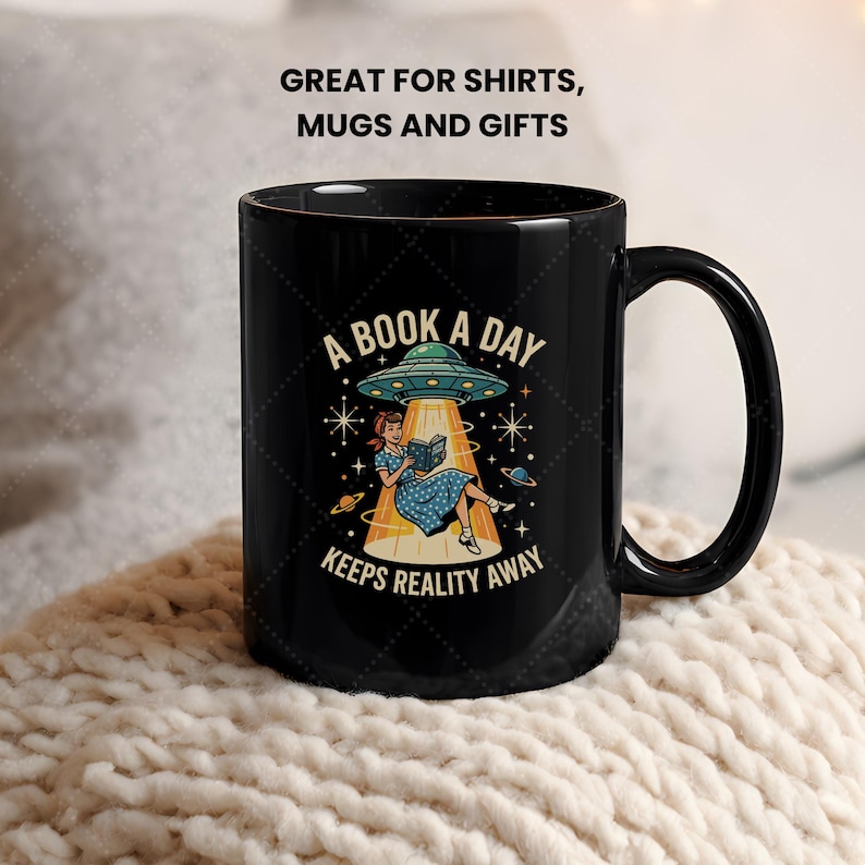 Retro Alien Reading PNG, Book Lover Sublimation Design, Vintage UFO ...
