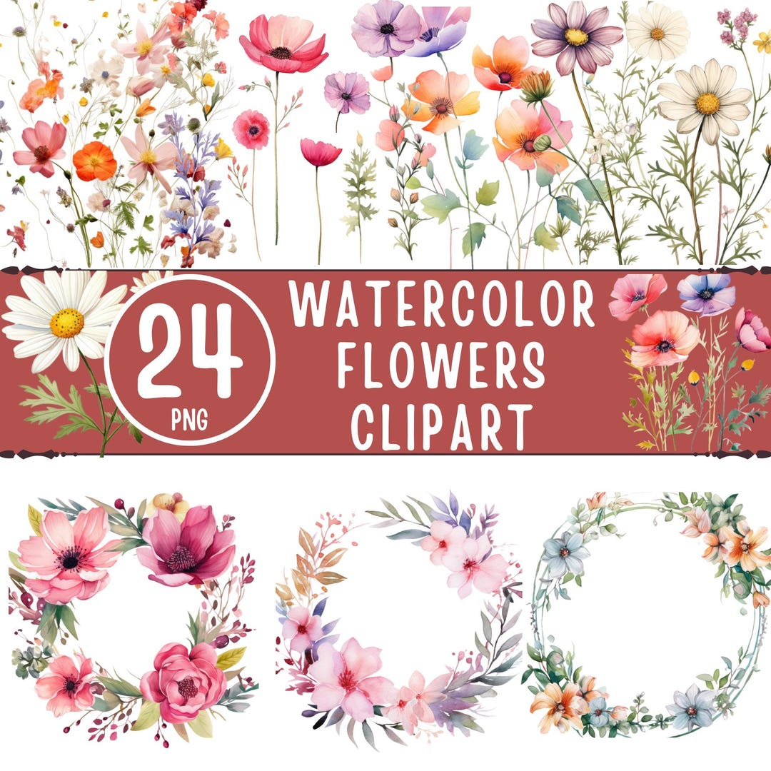 Watercolor Flowers Clipart Bundle - Wildflower Botanical Garden ...
