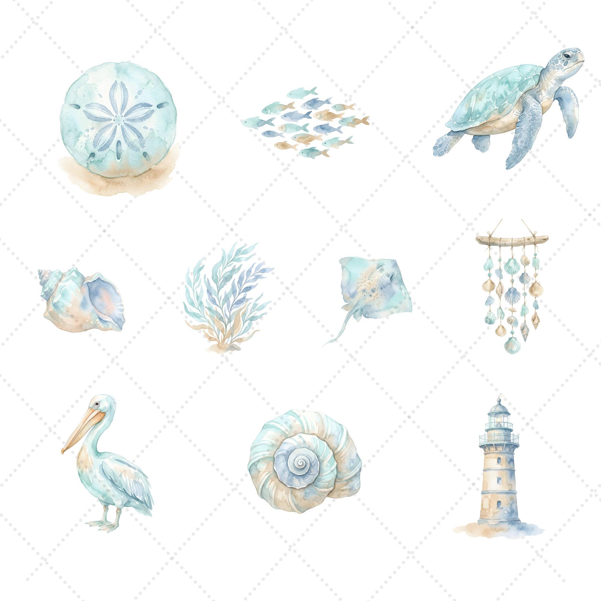 Watercolor Ocean Animal Clipart Bundle - Coastal Sea Life PNG Set ...
