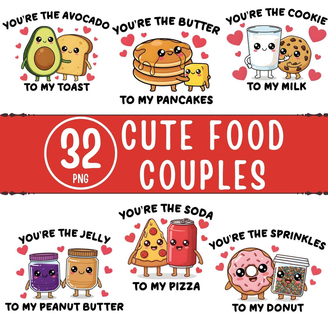 Food Couples Clipart Bundle – Kawaii Valentine's PNG (digital Download ...
