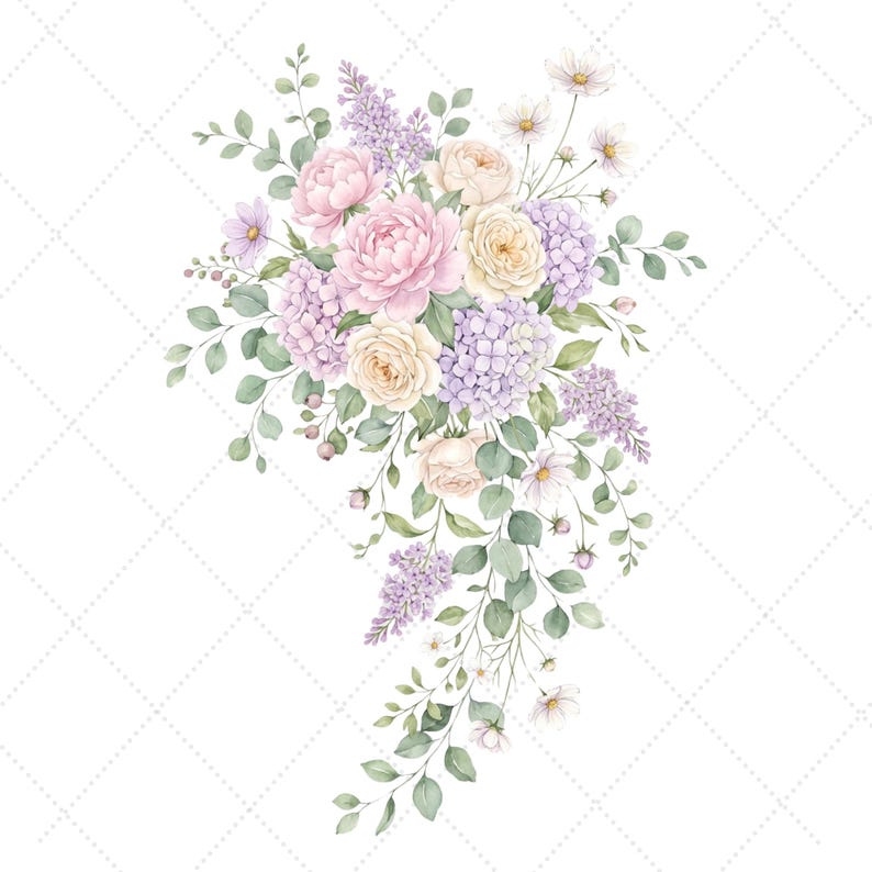 Pastel Watercolor Floral Clipart Bundle – Pink Lavender Flower PNG for ...