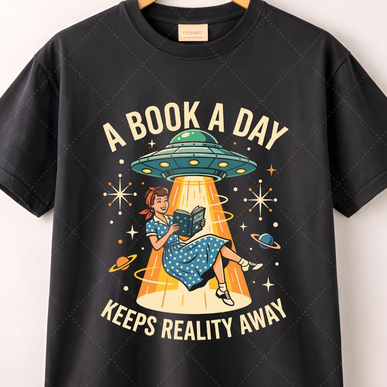 Retro Alien Reading PNG, Book Lover Sublimation Design, Vintage UFO ...