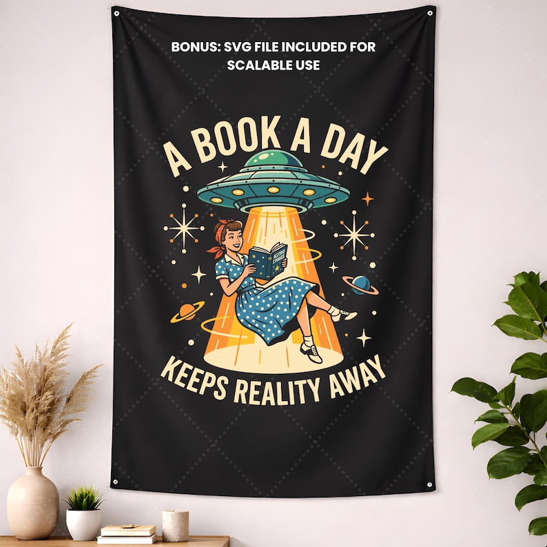 Retro Alien Reading PNG, Book Lover Sublimation Design, Vintage UFO ...
