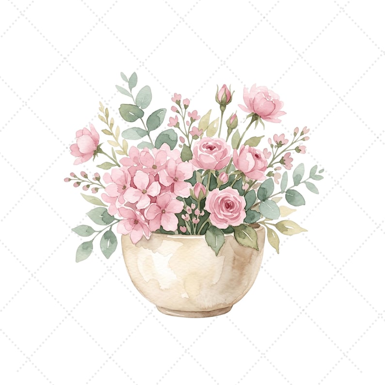 Soft Floral Watercolor Clipart Bundle PNG, Blush Pink Roses Wildflowers ...