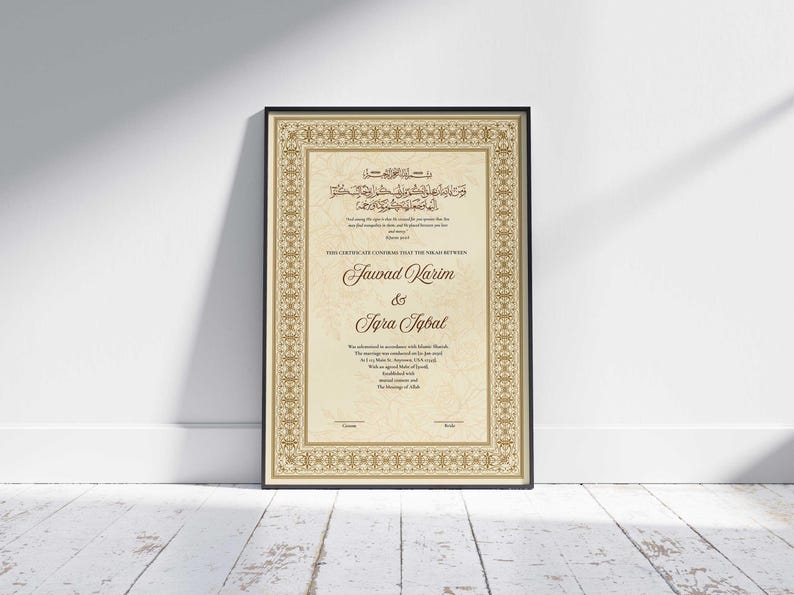Islamic Wedding Nikkah Certificate Template | Editable Canva, MS Word ...