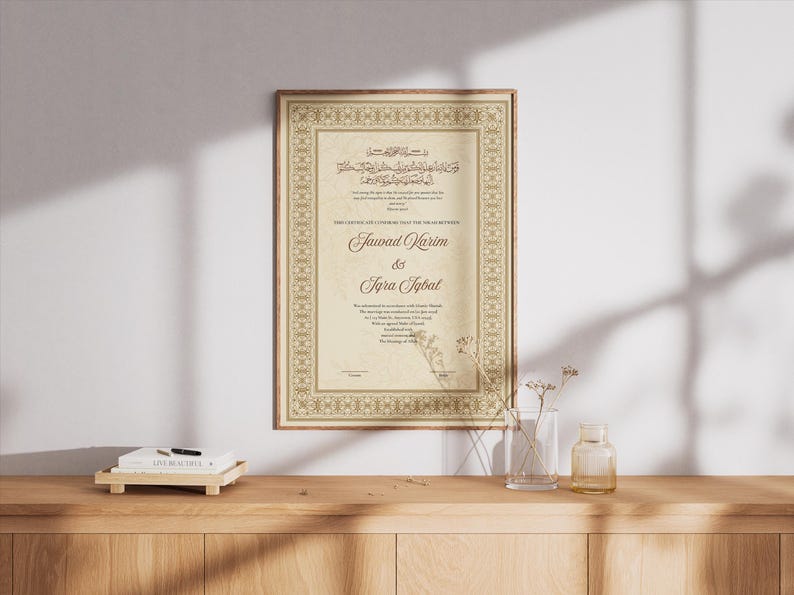 Islamic Wedding Nikkah Certificate Template | Editable Canva, MS Word ...